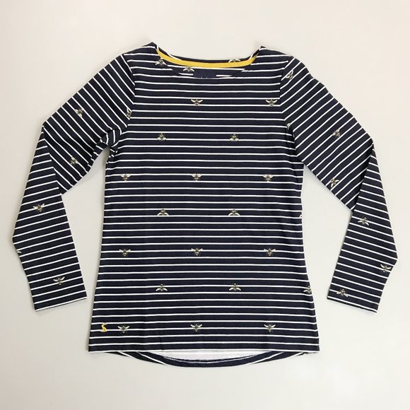 Joules | Tops | Joules Harbour Jersey Striped Bee Print Shirt Us 2 Long ...